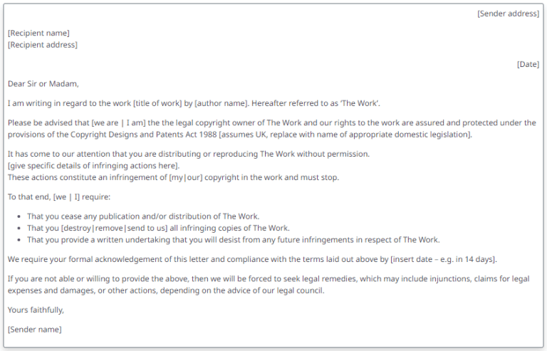 How To Write Copyright Infringement Cease and Desist Letter